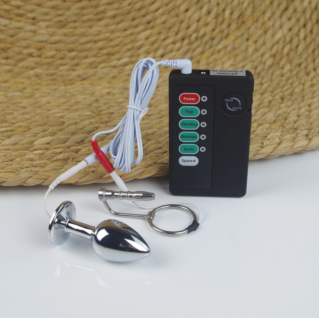 E Stim Short Catheter Urethral Sound With Electrodes Butt Plug Conductive Rubber Cock Ring ...