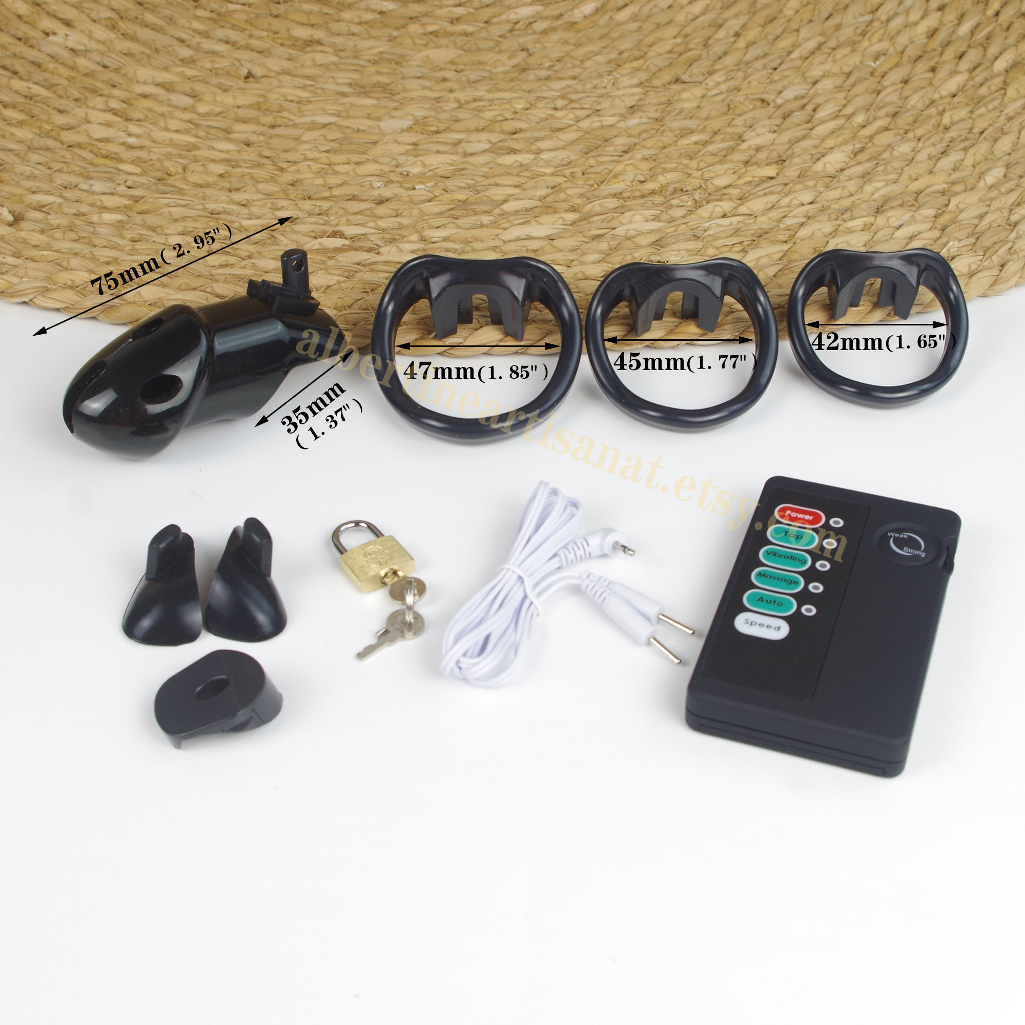 Electric Shock E Stim Kit Chastity Cage Plug Electrosex Toy Gear Belt ...