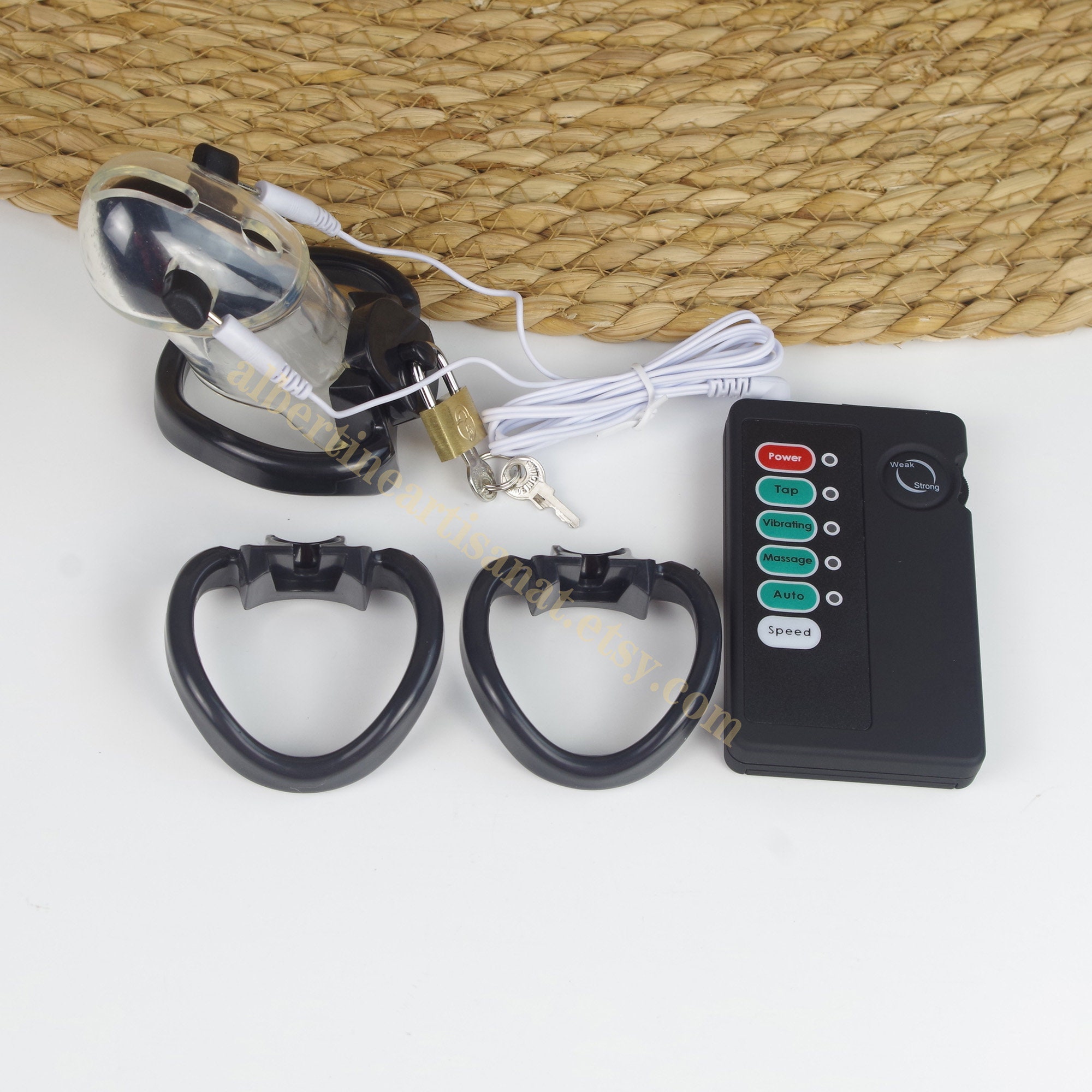 Electric Shock E Stim Kit Chastity Cage Plug Electrosex Toy Gear Belt ...