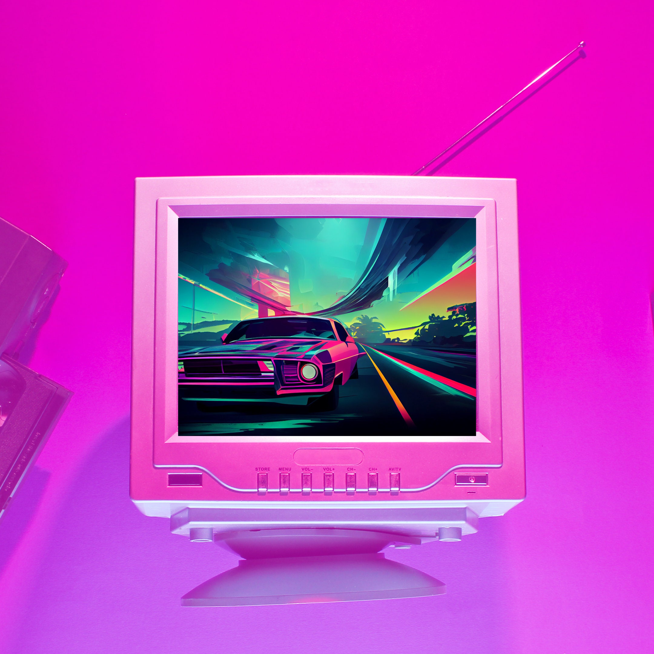 Synthwave Car 18x12 Inches | Retrowave | Vaporwave Art | Neon Poster ...