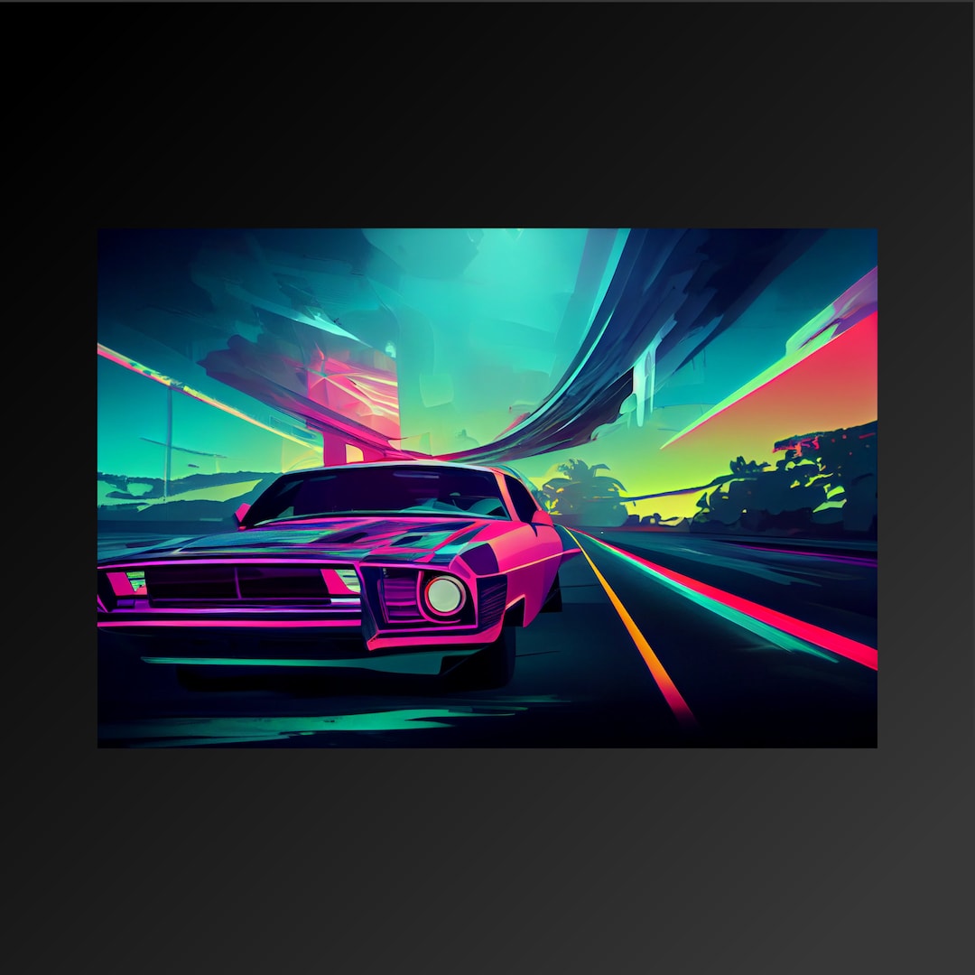Synthwave Car 18x12 Inches | Retrowave | Vaporwave Art | Neon Poster ...
