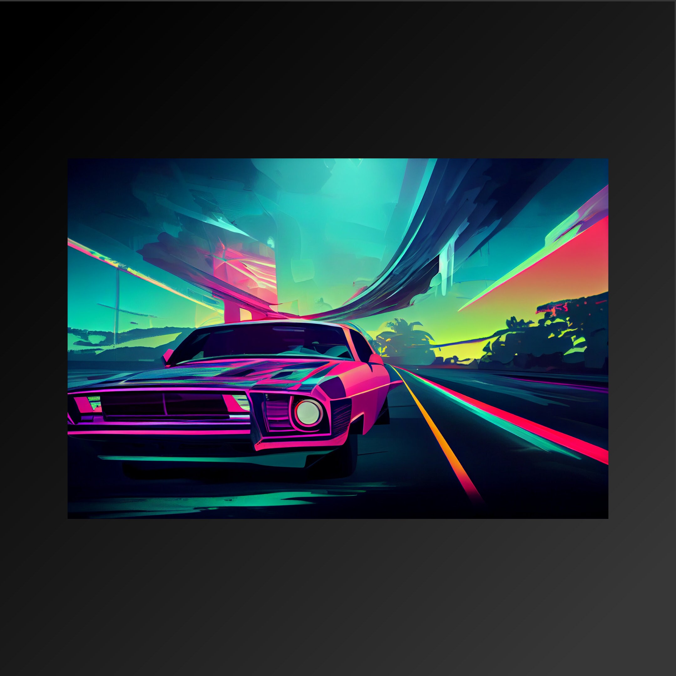 Synthwave Car 18x12 Inches | Retrowave | Vaporwave Art | Neon Poster ...