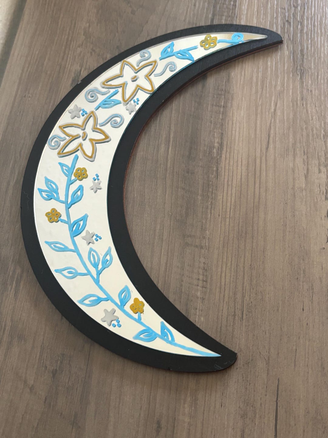 Celestial Bloom~ Hand Painted Crescent Mirror - Etsy