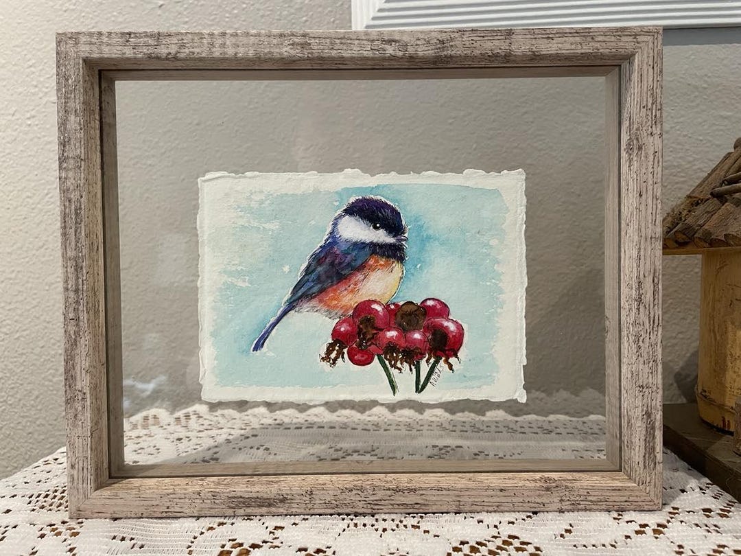RESERVED Hand Painted ORIGINAL Mini Watercolor Chickadee, Cardinal and ...