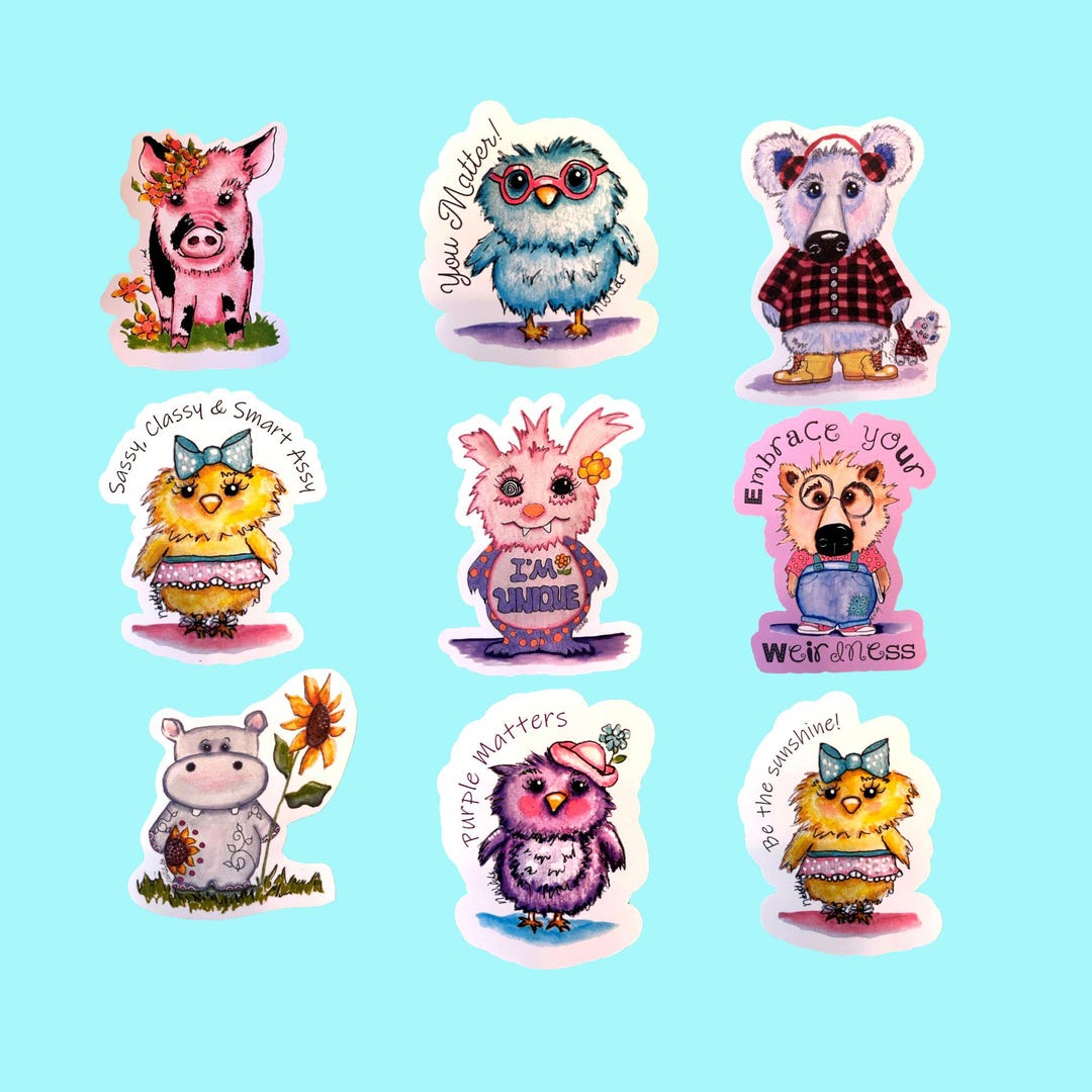 Set of 5 Mixed Stickers. You Choose! Matte Vinyl , Original Art, Water ...