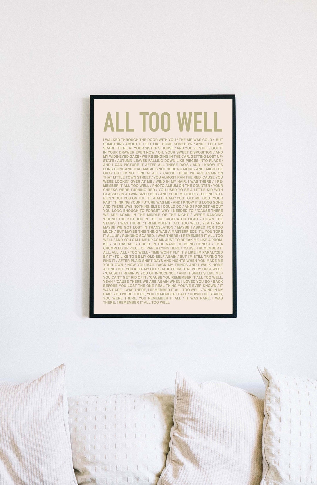 All Too Well Taylor Swift Lyric Poster, Printable, Home Decor, Digital ...