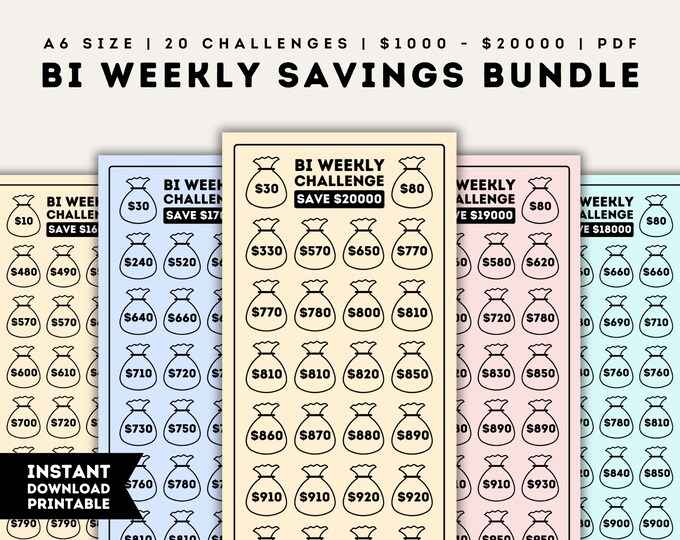 Bi Weekly Savings Challenge Printable 26 Week Saving Challenge Bundle ...