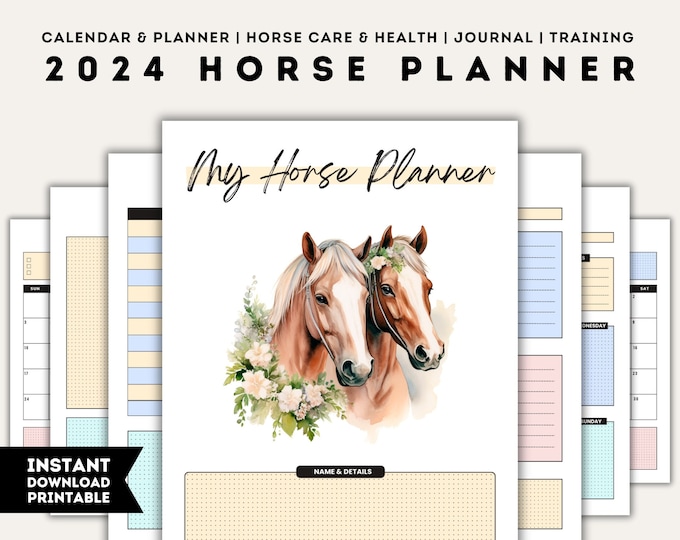 Horse Planner 2024, Printable Equestrian Riding Journal, Equine Diary ...