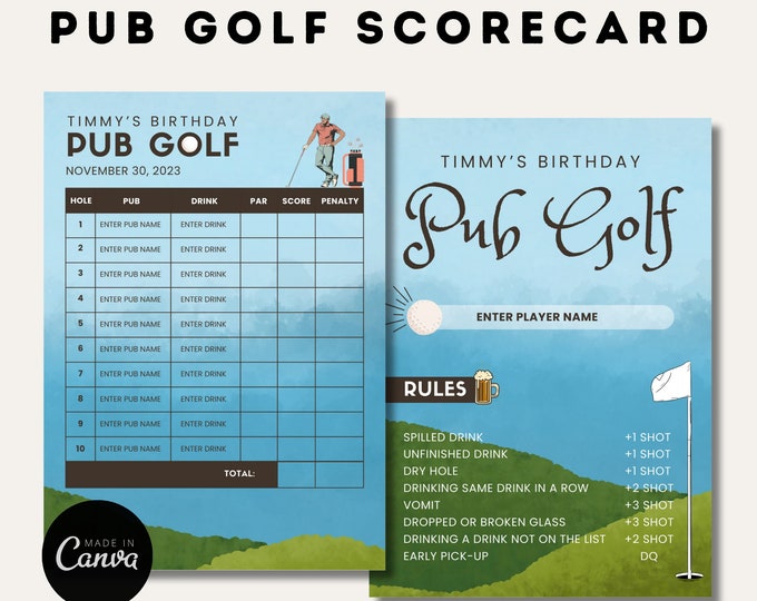 Pub Golf Crawl Scorecard Editable Canva Template Printable Pub Golf ...