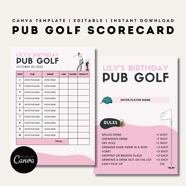 Pub Golf Scorecard Template - Etsy