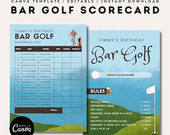 Bar Golf Crawl Scorecard Editable Canva Templates Printable Bar Golf ...