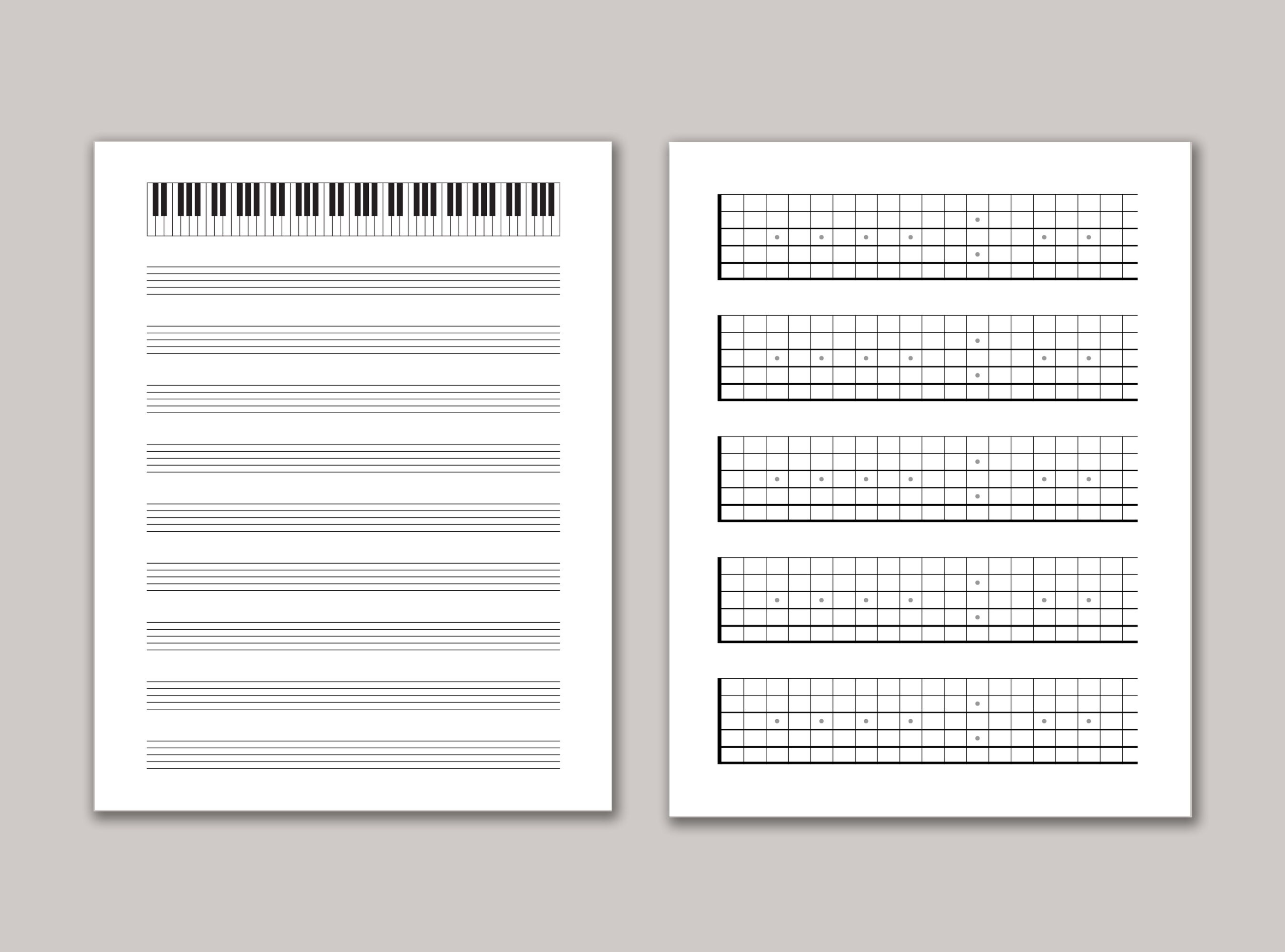 Blank Music Sheet Bundle PDF, Guitar Chord Chart, Letter A4, Grand ...