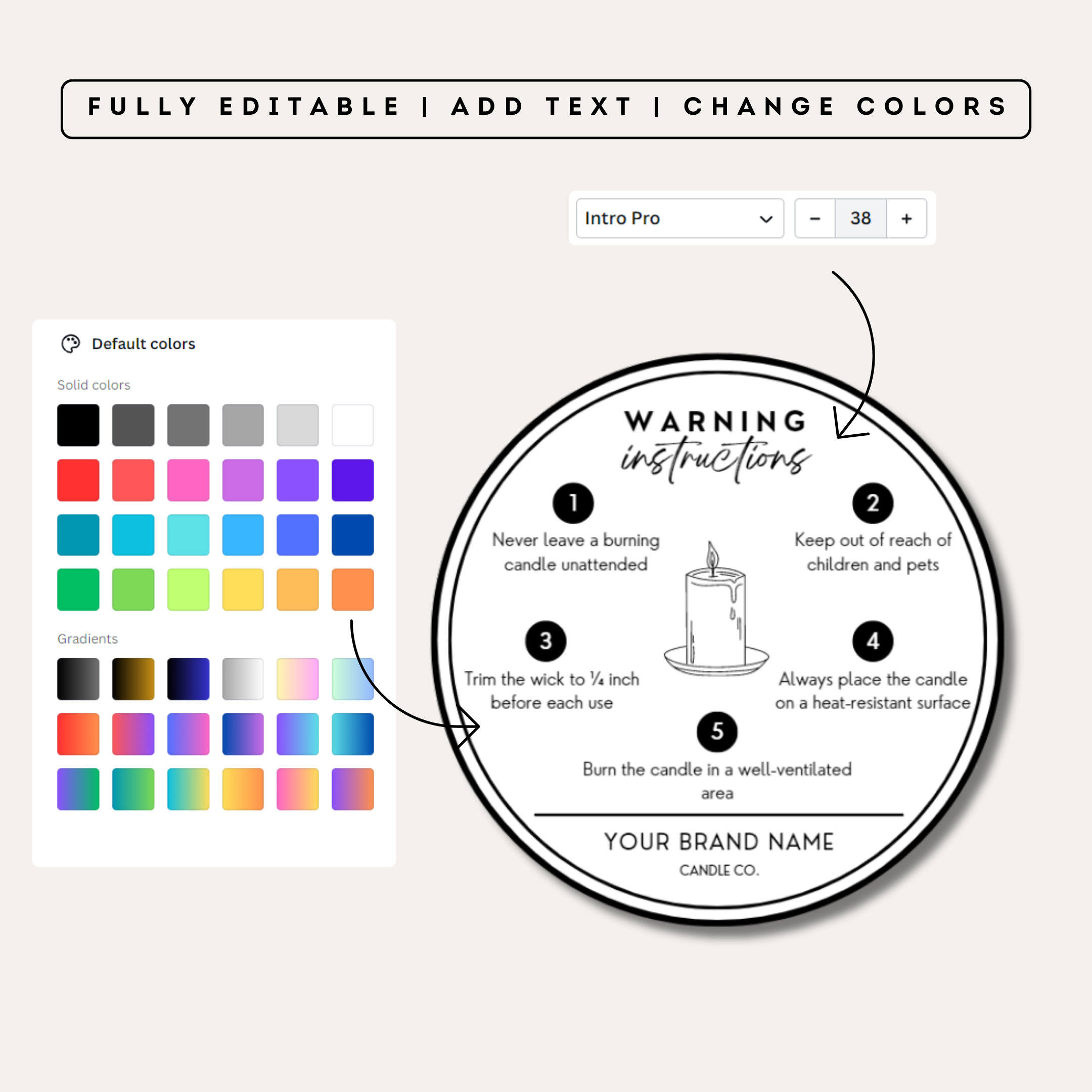 Candle Warning Labels | Editable Canva Templates | Printable Round ...