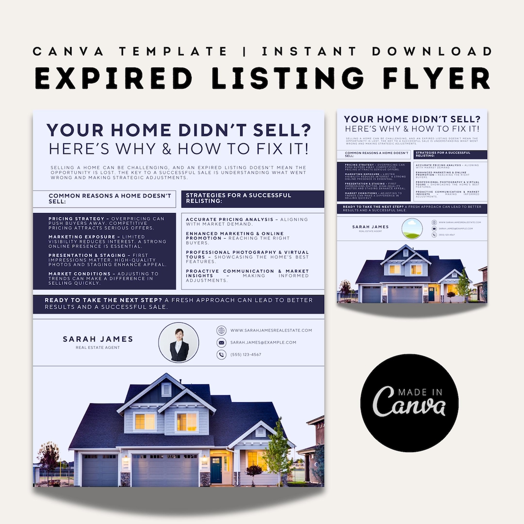 Real Estate Expired Listing Flyer | Editable Canva Template | Expire Listings Prospecting ...