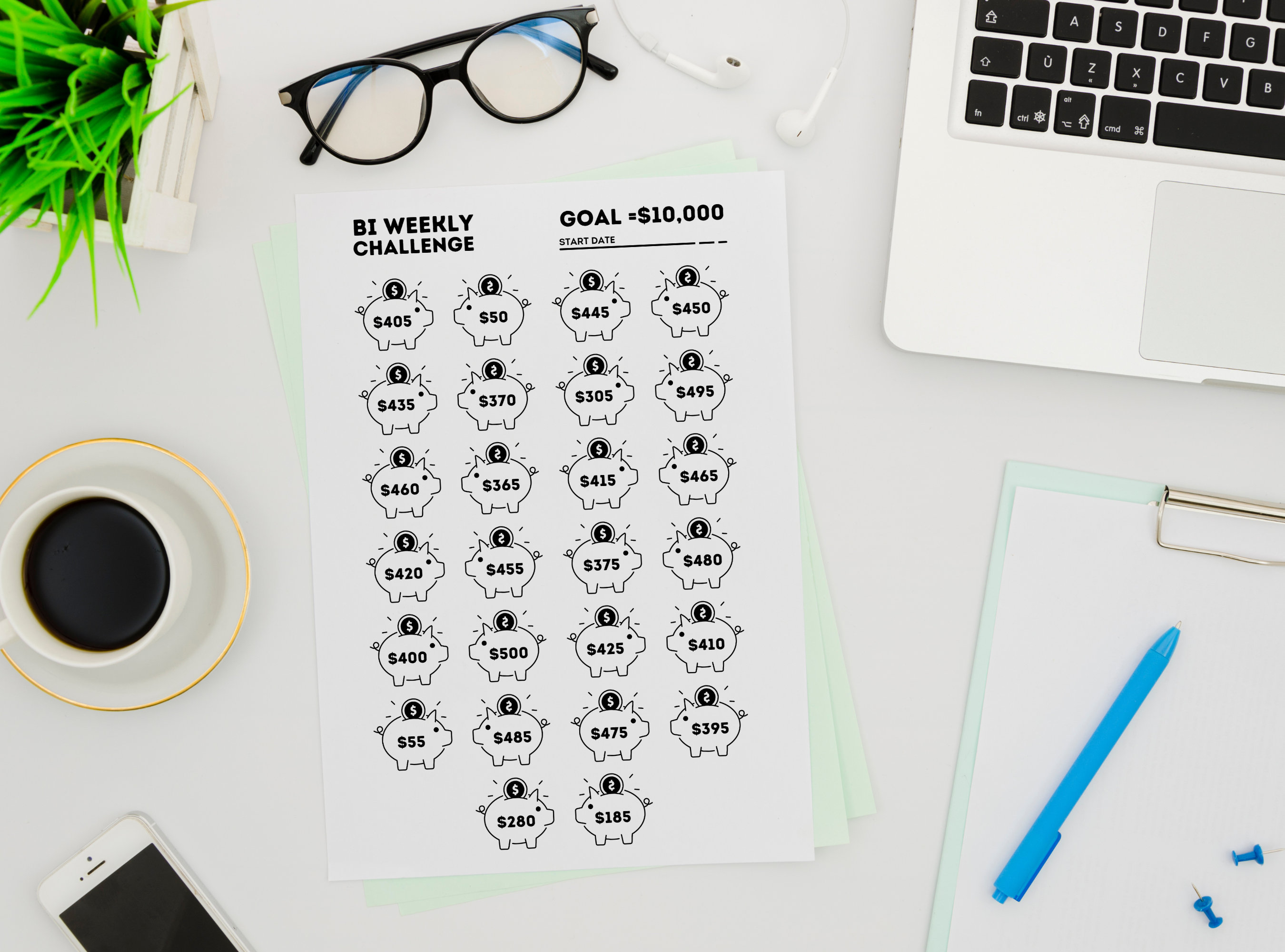 Bi Weekly Savings Challenge Tracker, 10000 Saving Challenge Printable ...