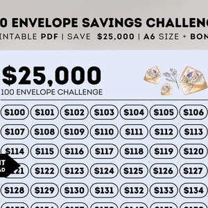 100 Envelope 25K Savings Challenge, Printable A6 25000 Saving Challenge ...