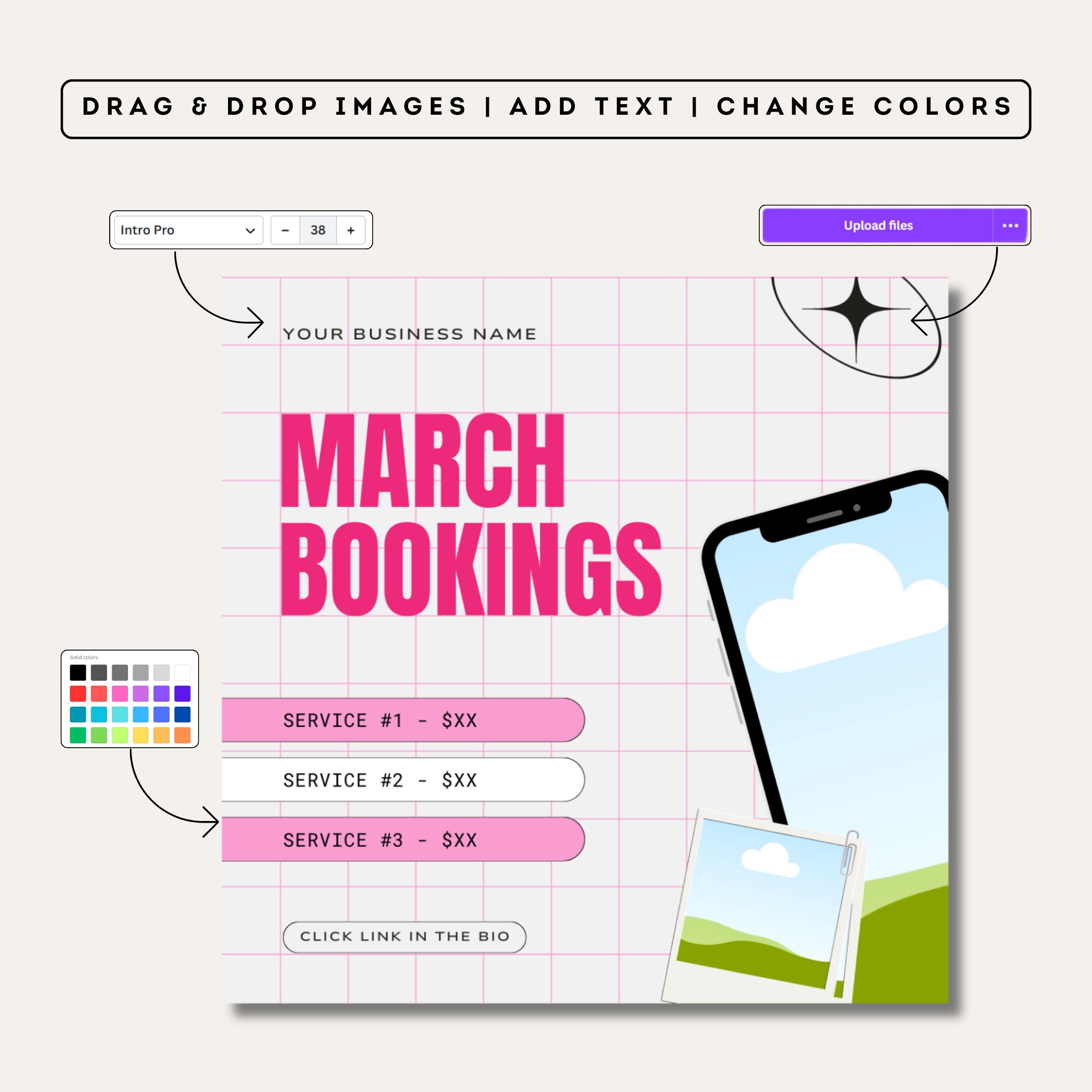March Booking Flyer Editable Canva Template MUA Lashes Hair Stylists ...