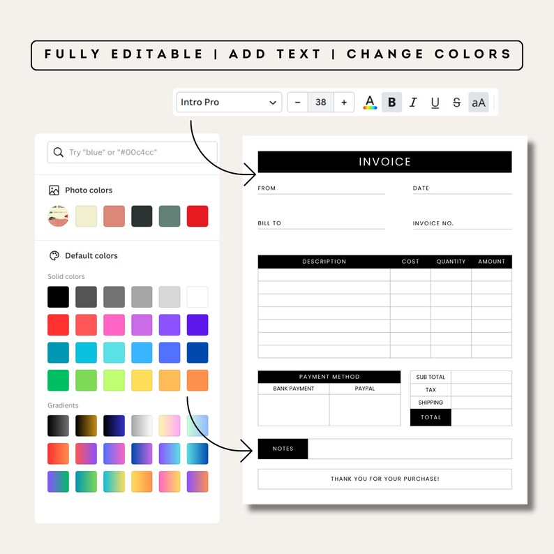 Blank Invoice Template Editable Canva Templates Basic Business Receipt ...
