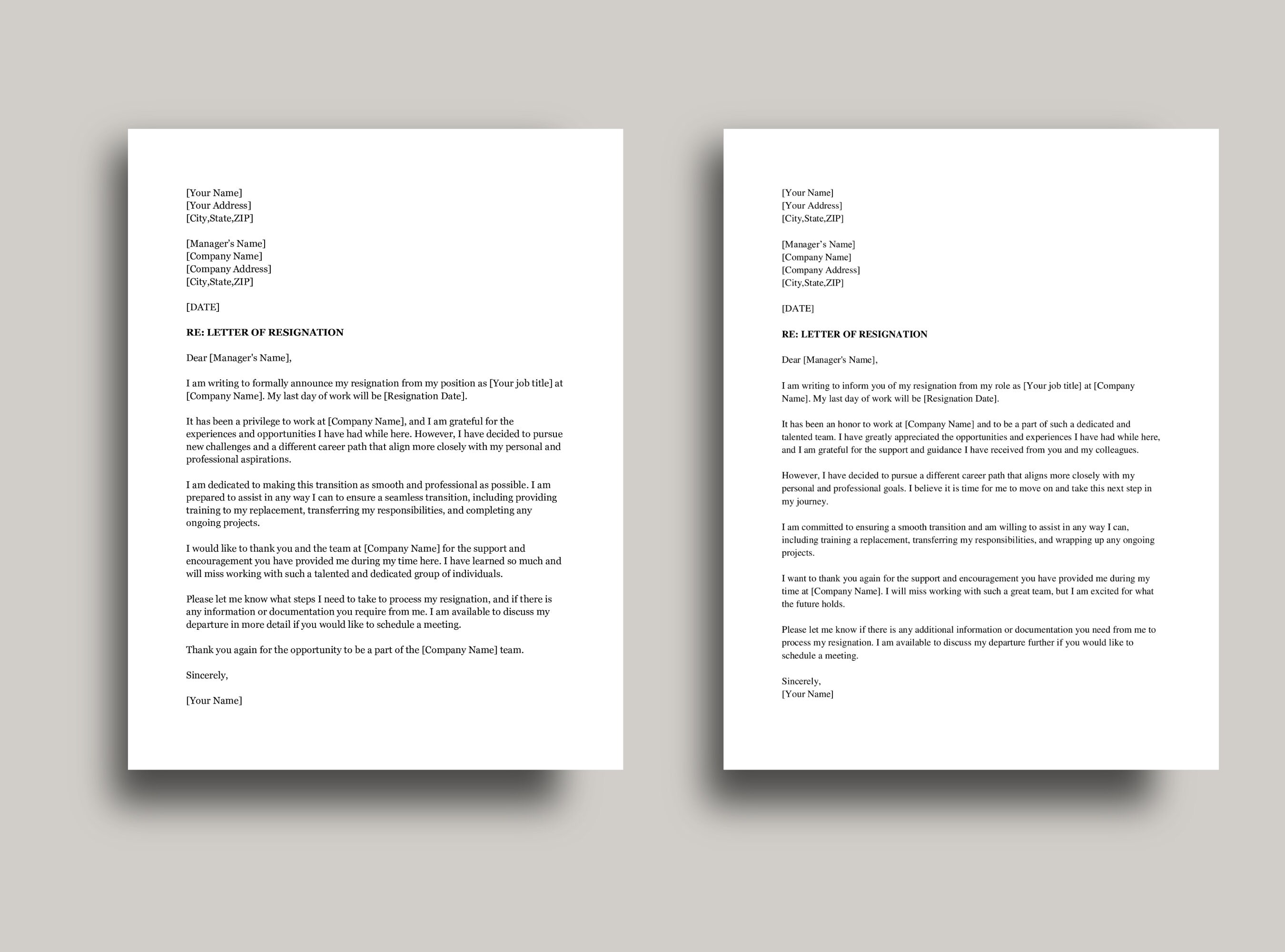 Professional Resignation Letter Template, Editable Two Week Notice ...