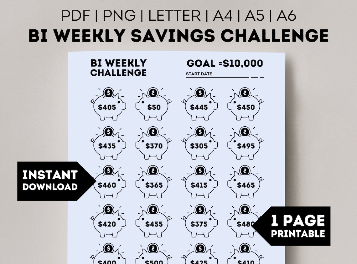 Bi Weekly Savings Challenge Tracker, 10000 Saving Challenge Printable ...