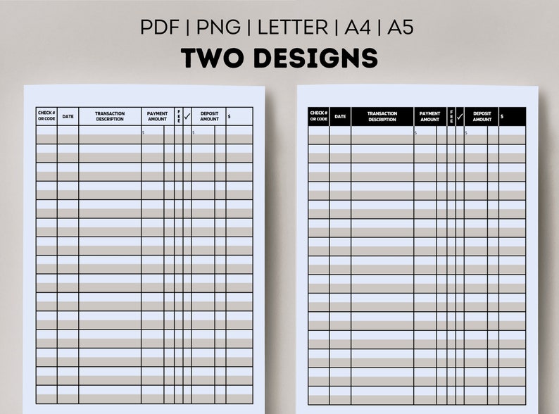 Checkbook Register | Printable Check Registers Template | Ledger | A4 ...
