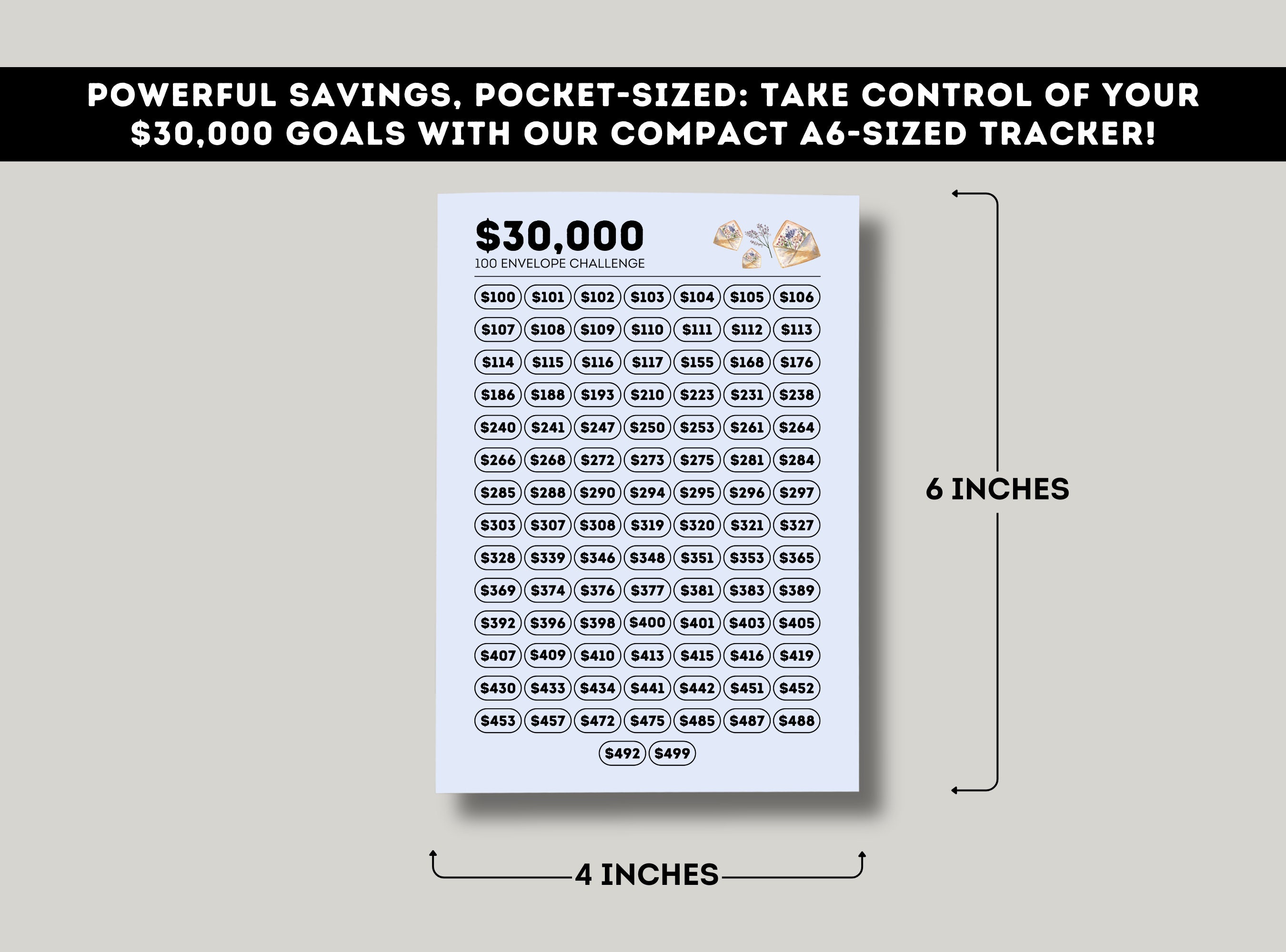 100 Envelope 30K Savings Challenge, Printable A6 USD 30000 Saving ...