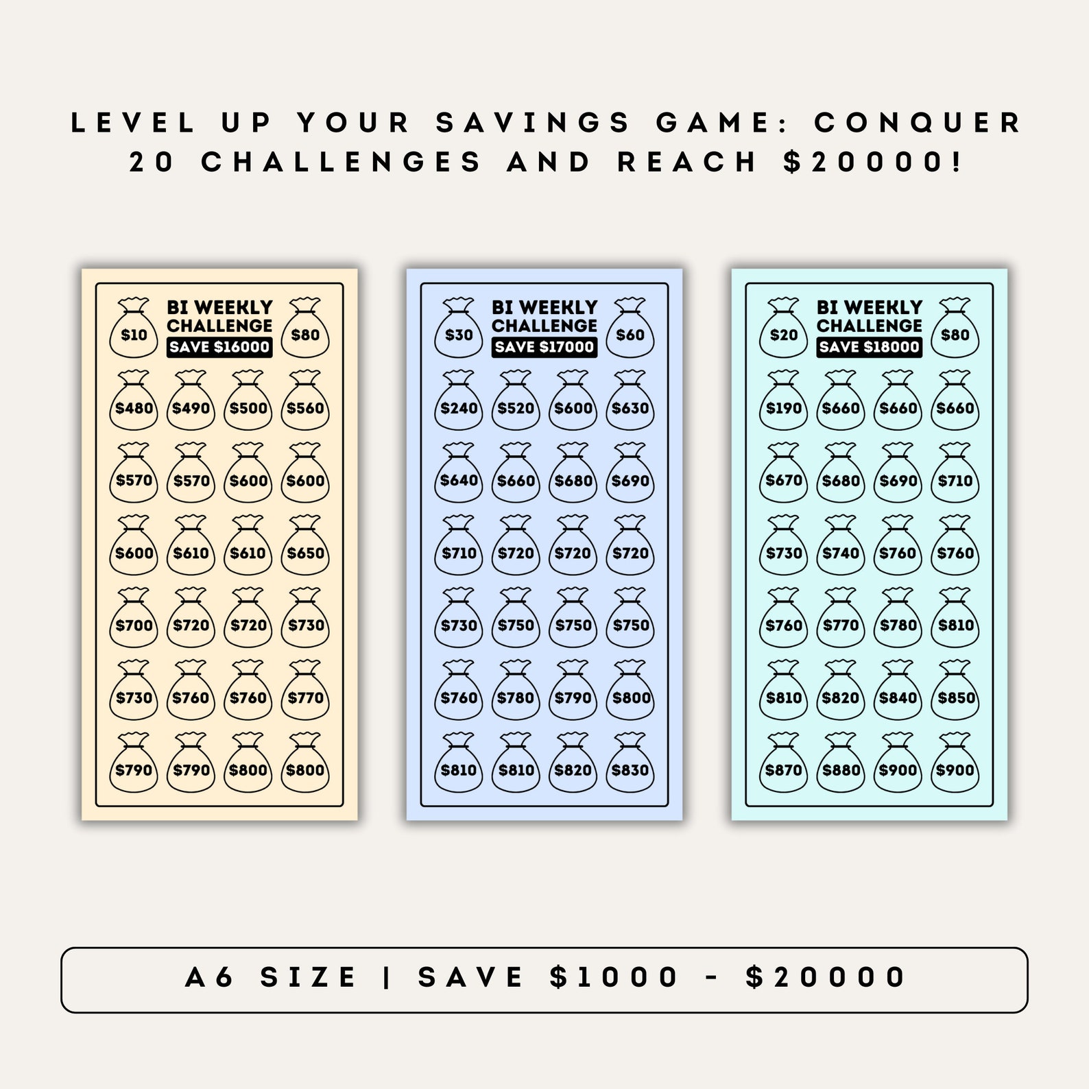 Bi Weekly Savings Challenge Printable 26 Week Saving Challenge Bundle ...