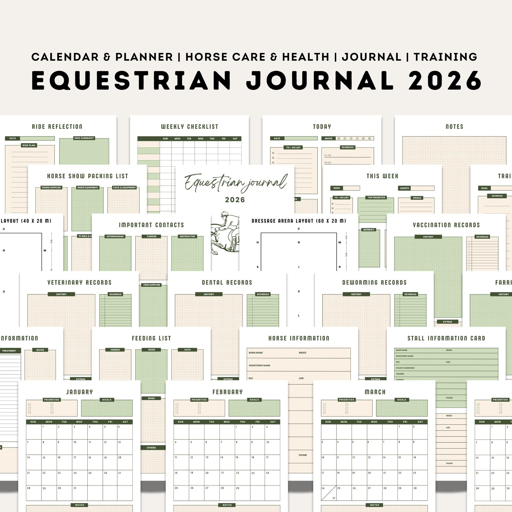 Equine Planner, Printable Equestrian Journal, Horse Health Barn Manager ...