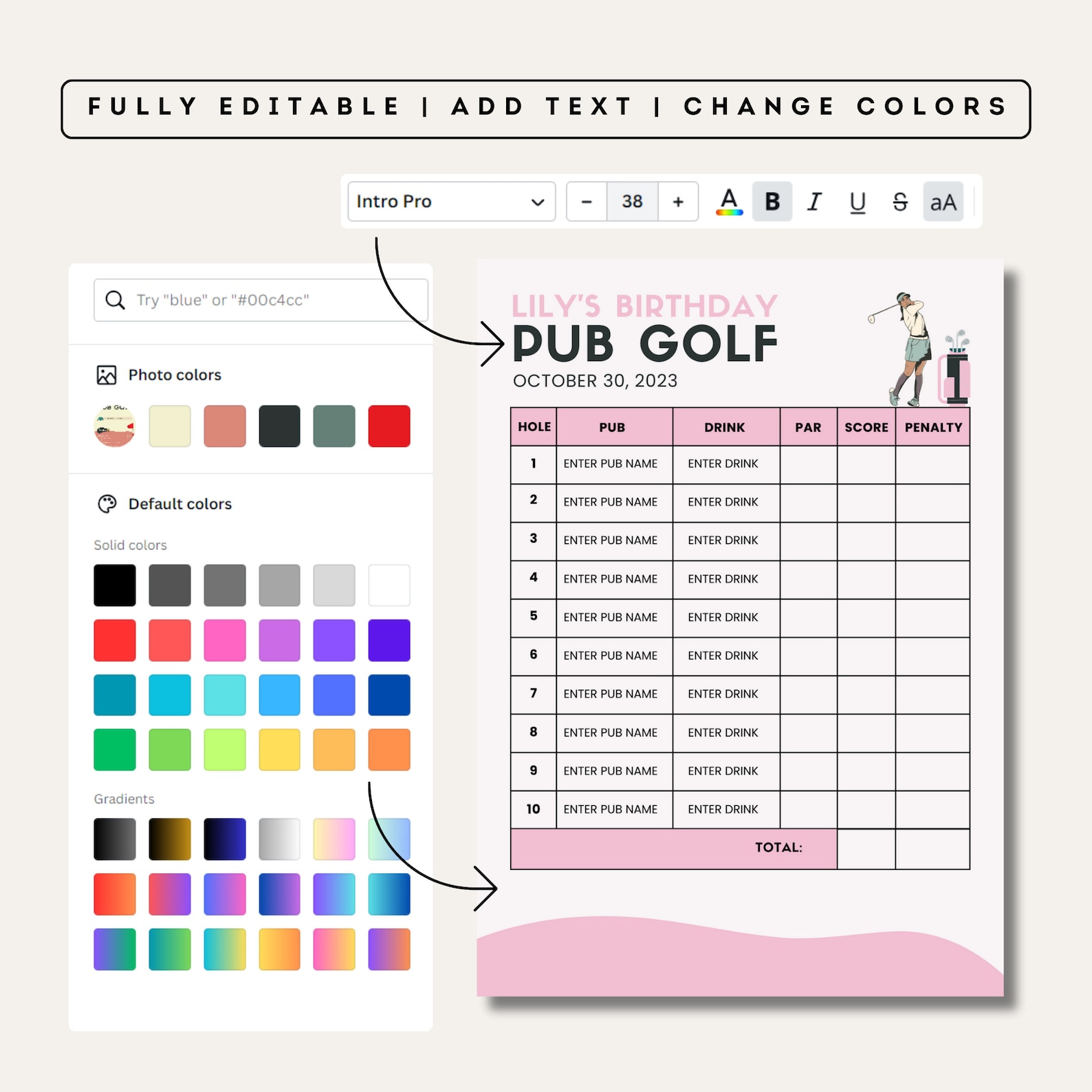 Pub Golf Crawl Scorecard Editable Canva Templates Printable Pub Golf ...