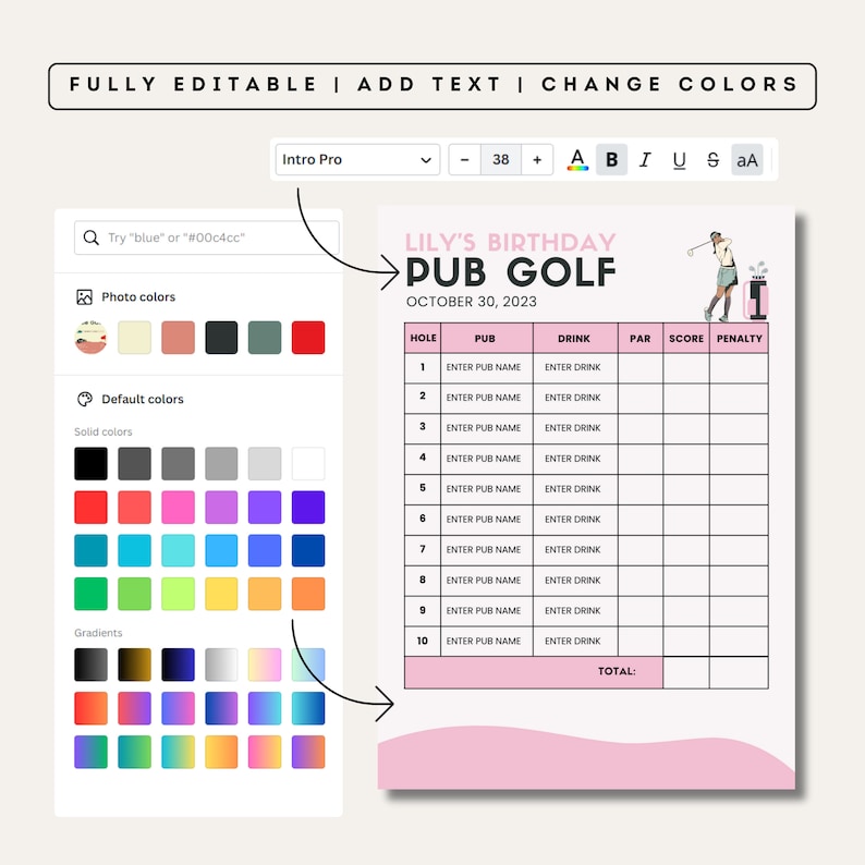 Pub Golf Crawl Scorecard Editable Canva Templates - Etsy