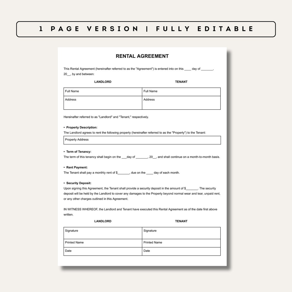 Rental Agreement Templates | Simple Editable Rental Agreements Form ...