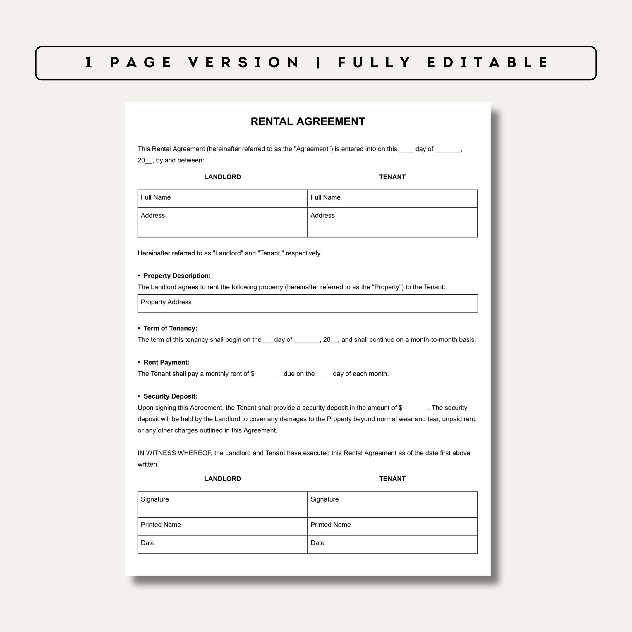 Rental Agreement Templates | Simple Editable Rental Agreements Form ...