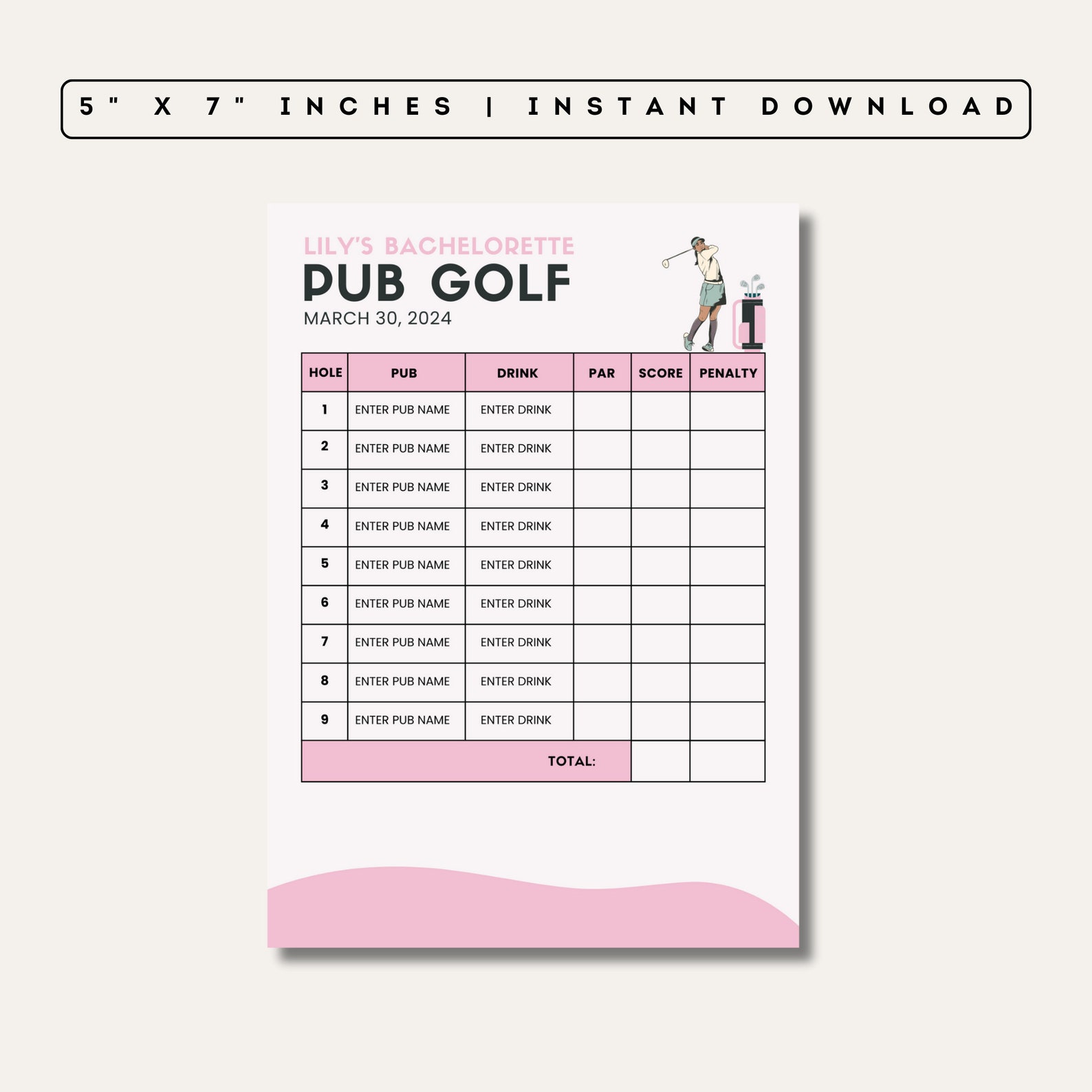 Pub Golf Scorecard Template | Bachelorette Invitations | Editable Canva ...