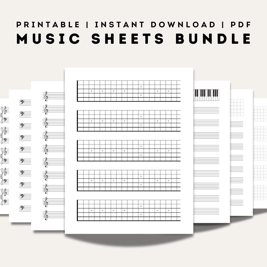 Blank Music Sheet Bundle PDF, Guitar Chord Chart, Letter A4, Grand ...