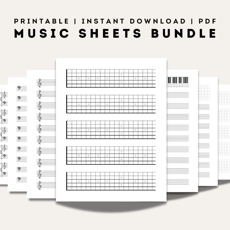 Blank Music Sheet Bundle PDF, Guitar Chord Chart, Letter A4, Grand ...