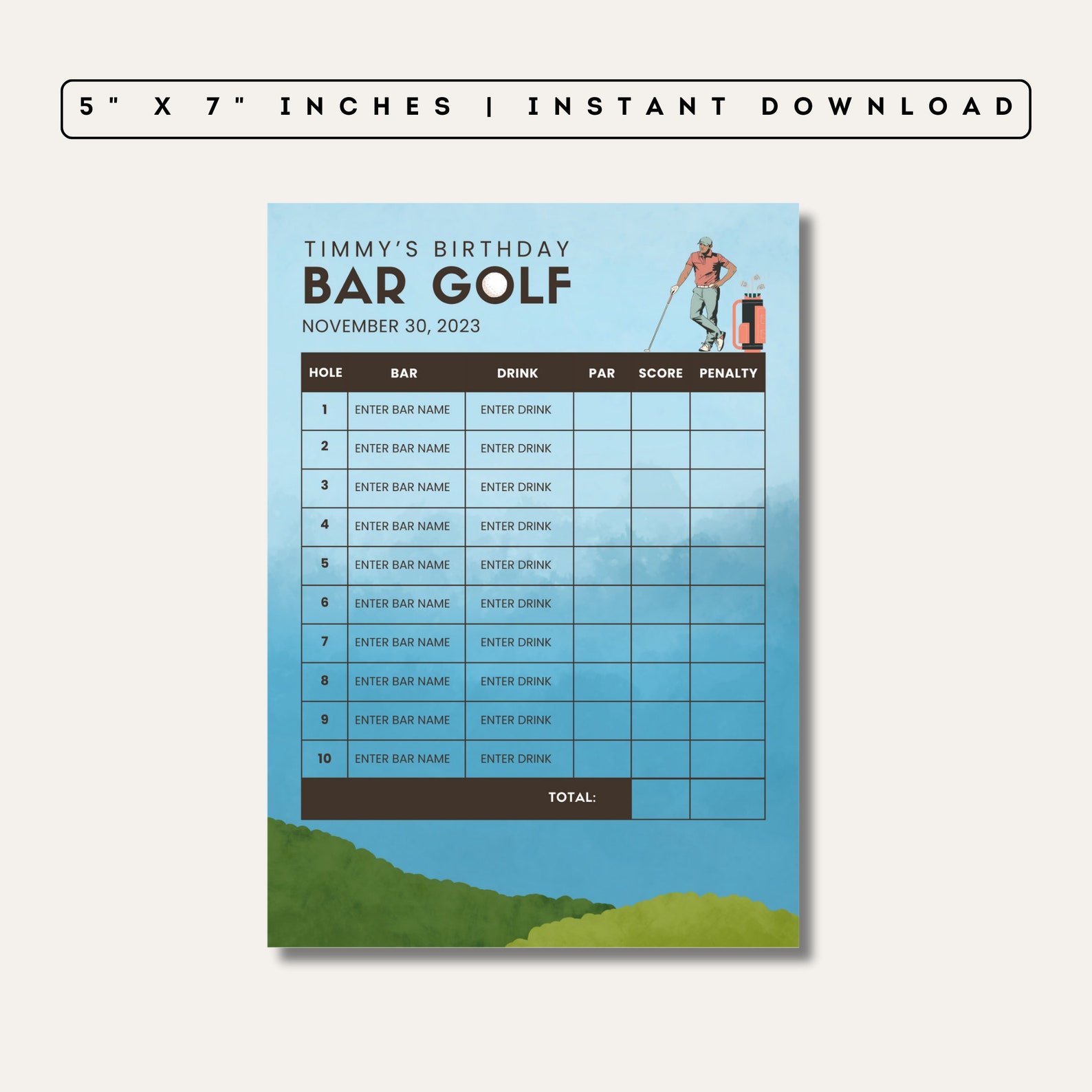 Bar Golf Crawl Scorecard | Editable Canva Template | Printable Bar Golf ...