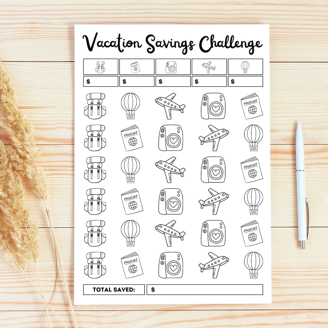 Savings Challenge PRINTABLE | Vacation Money Saving Challenge | A4 Size ...