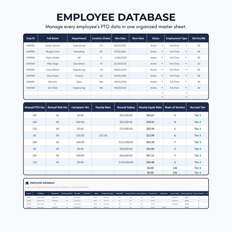Employee PTO Tracker Excel Spreadsheet | Vacation Leave Management HR ...