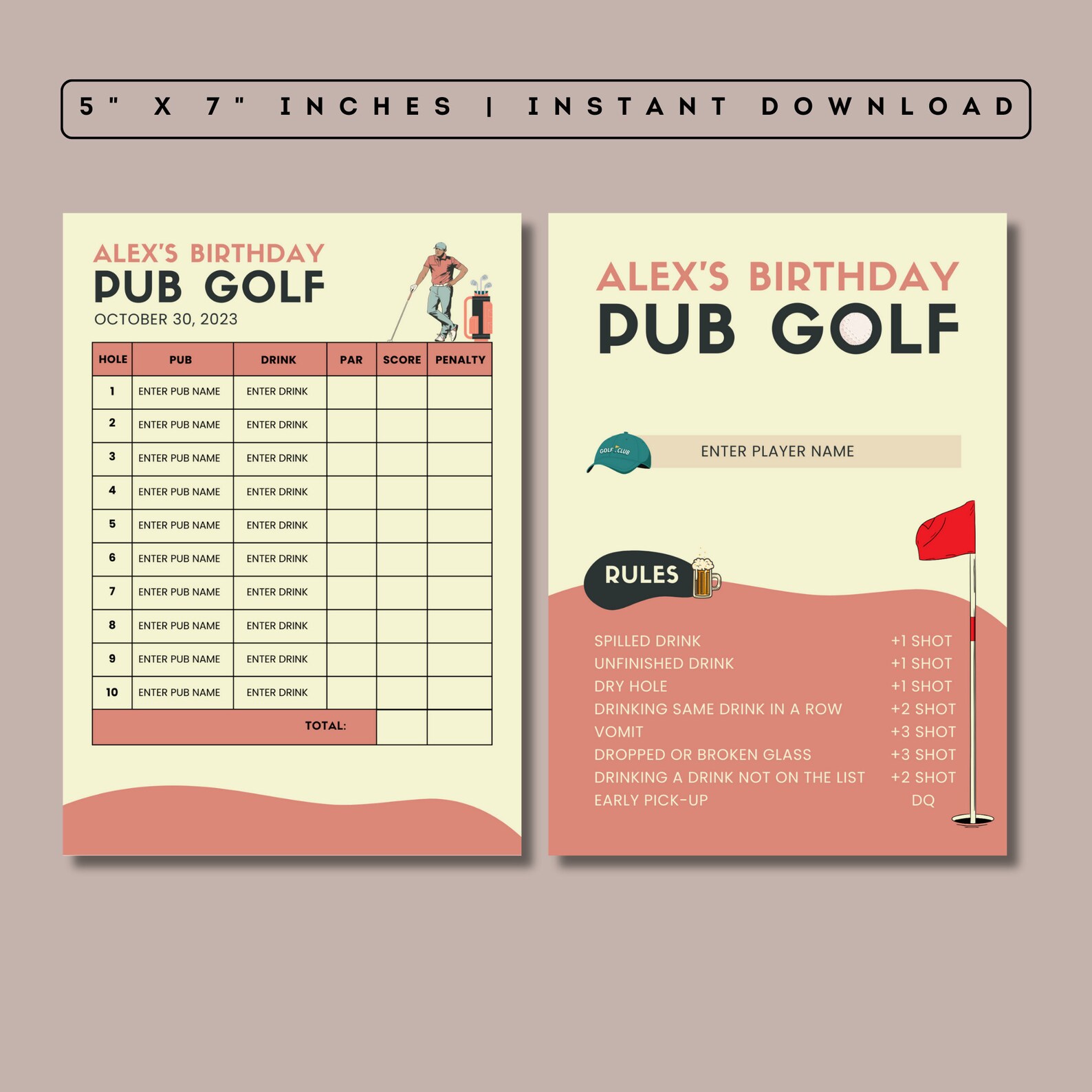 Editable Bar Golf Crawl Scorecard | Blank Canva Template | Printable ...
