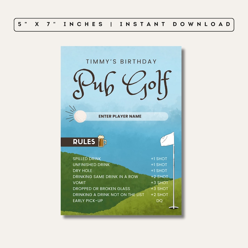 Pub Golf Scorecard | Editable Canva Template, Bachelor Party (digital ...