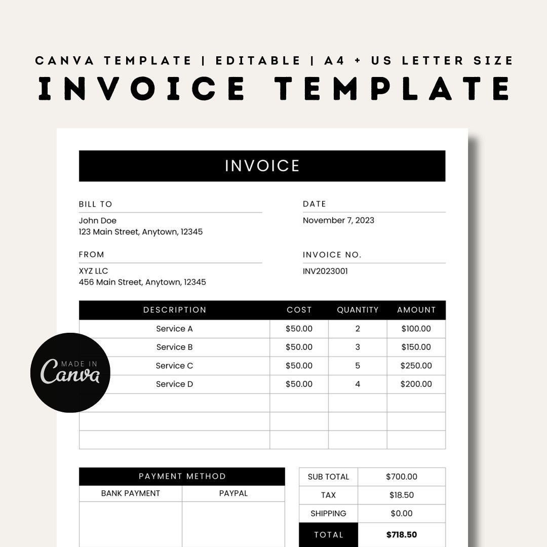 Blank Invoice Template | Editable Canva Templates | Basic Business ...
