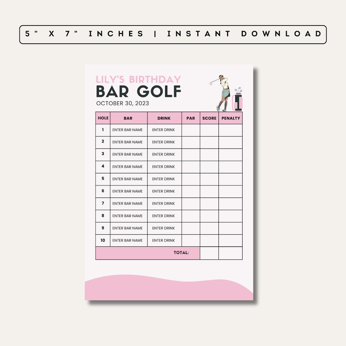 Bar Golf Crawl Scorecard Editable Canva Templates Printable Bar Golf ...