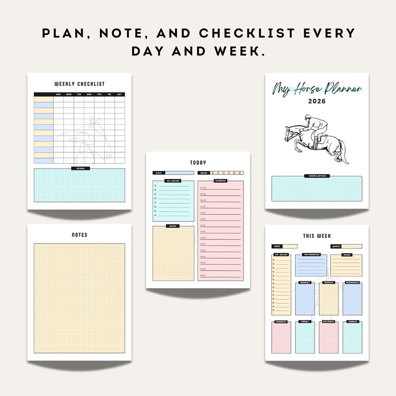Horse Planner 2026, Printable Equestrian Riding Journal, Equine Diary ...