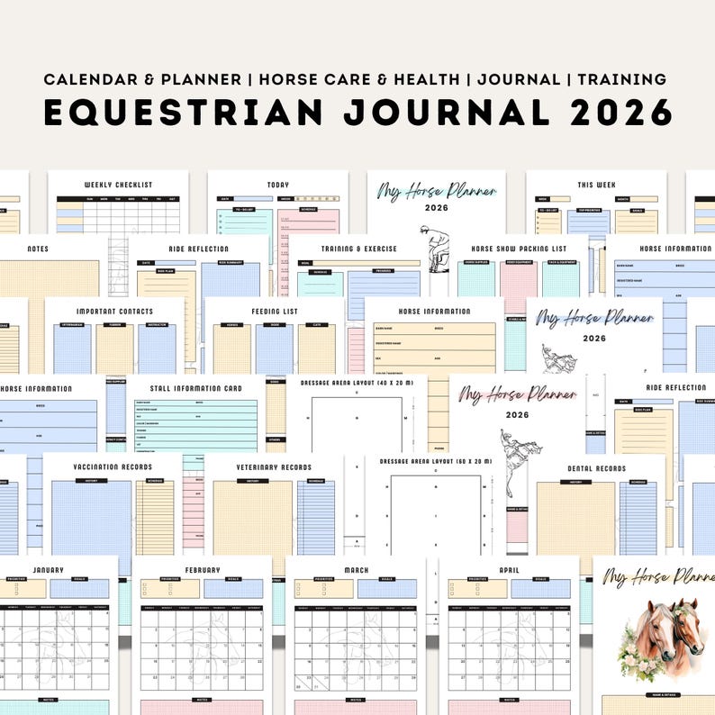 Horse Planner 2026, Printable Equestrian Riding Journal, Equine Diary ...