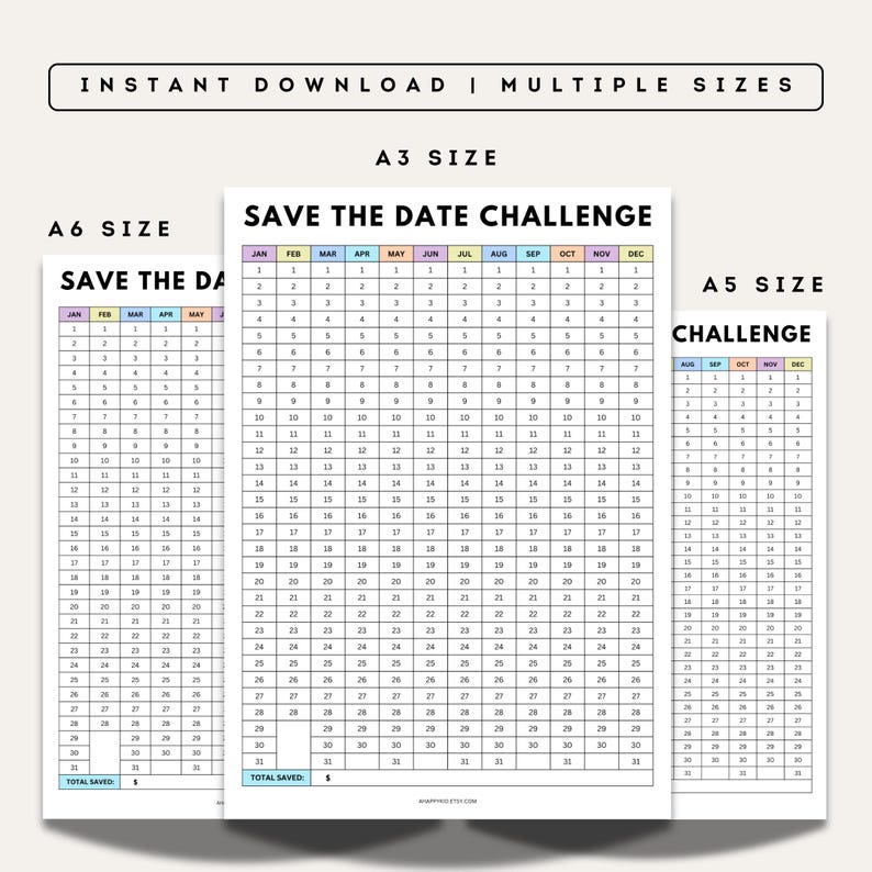 Monthly Savings Challenge | Printable | Save the Date Saving Challenges ...