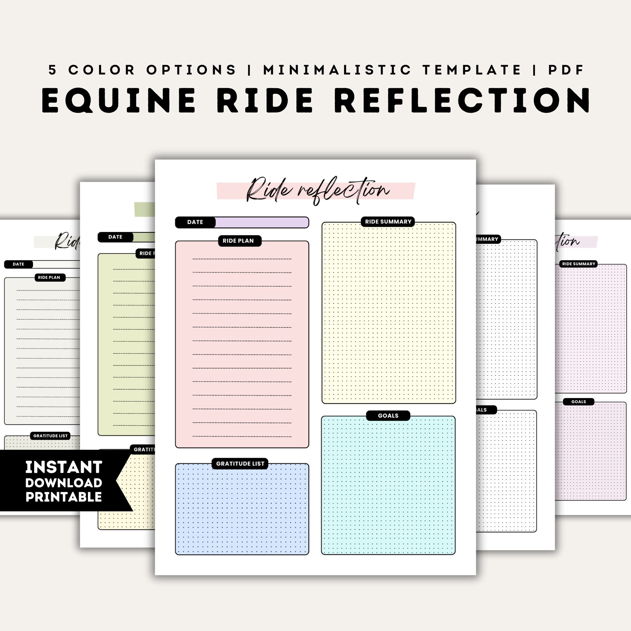 Equine Planner, Printable Equestrian Riding Reflection, Barn Horse Ride ...