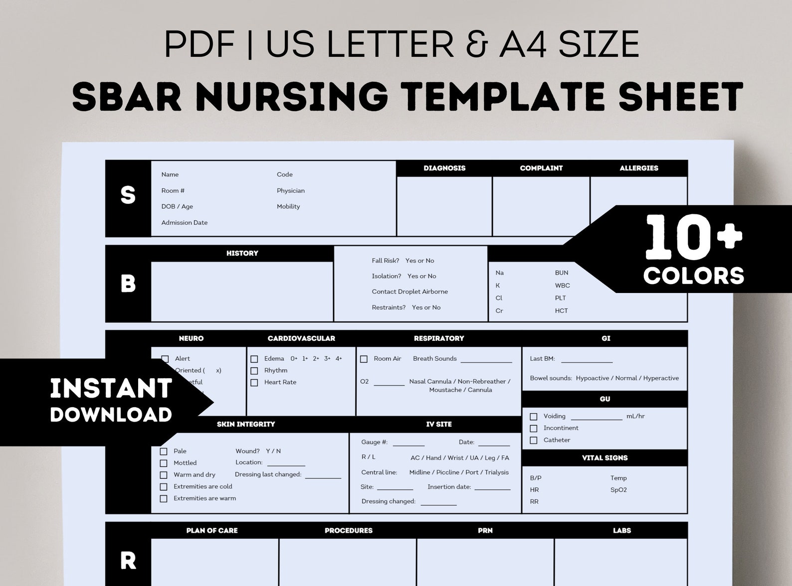 SBAR Nursing Template Sheet, Printable Sbar Format Template, Nurse ...