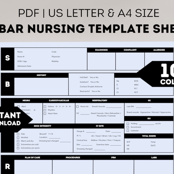 Sbar Nursing Template Etsy