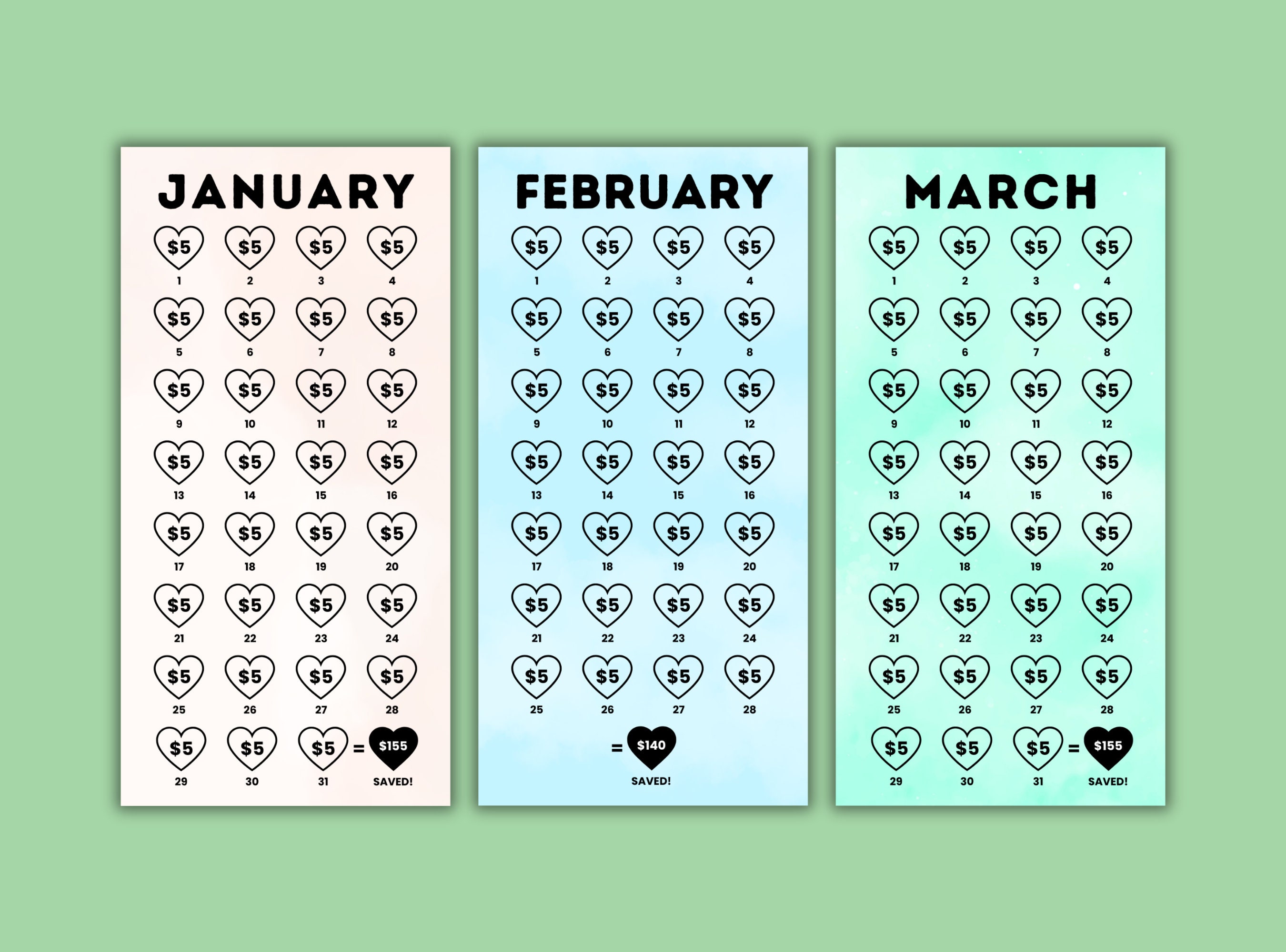 Monthly Savings Challenge Tracker Bundle, Printable A6 Mini Savings ...