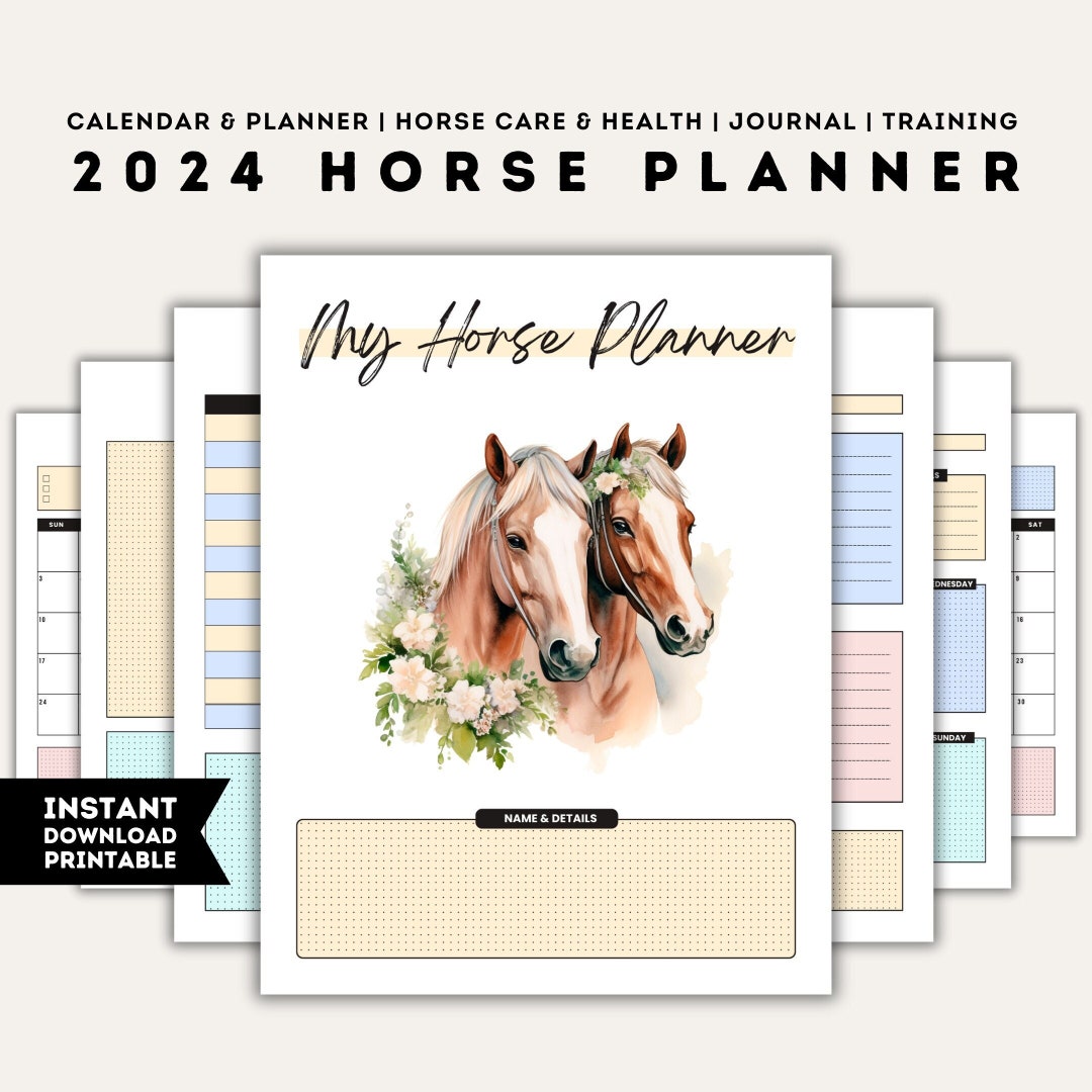 Horse Planner 2024, Printable Equestrian Riding Journal, Equine Diary ...